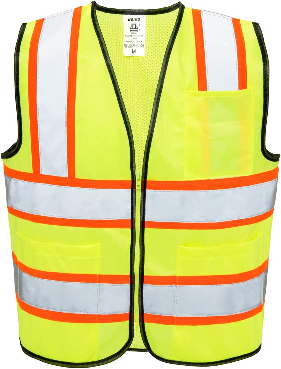 Neiko 53992A XX-Large High Visibility Safety Vest, 3 Pockets and Zipper ...