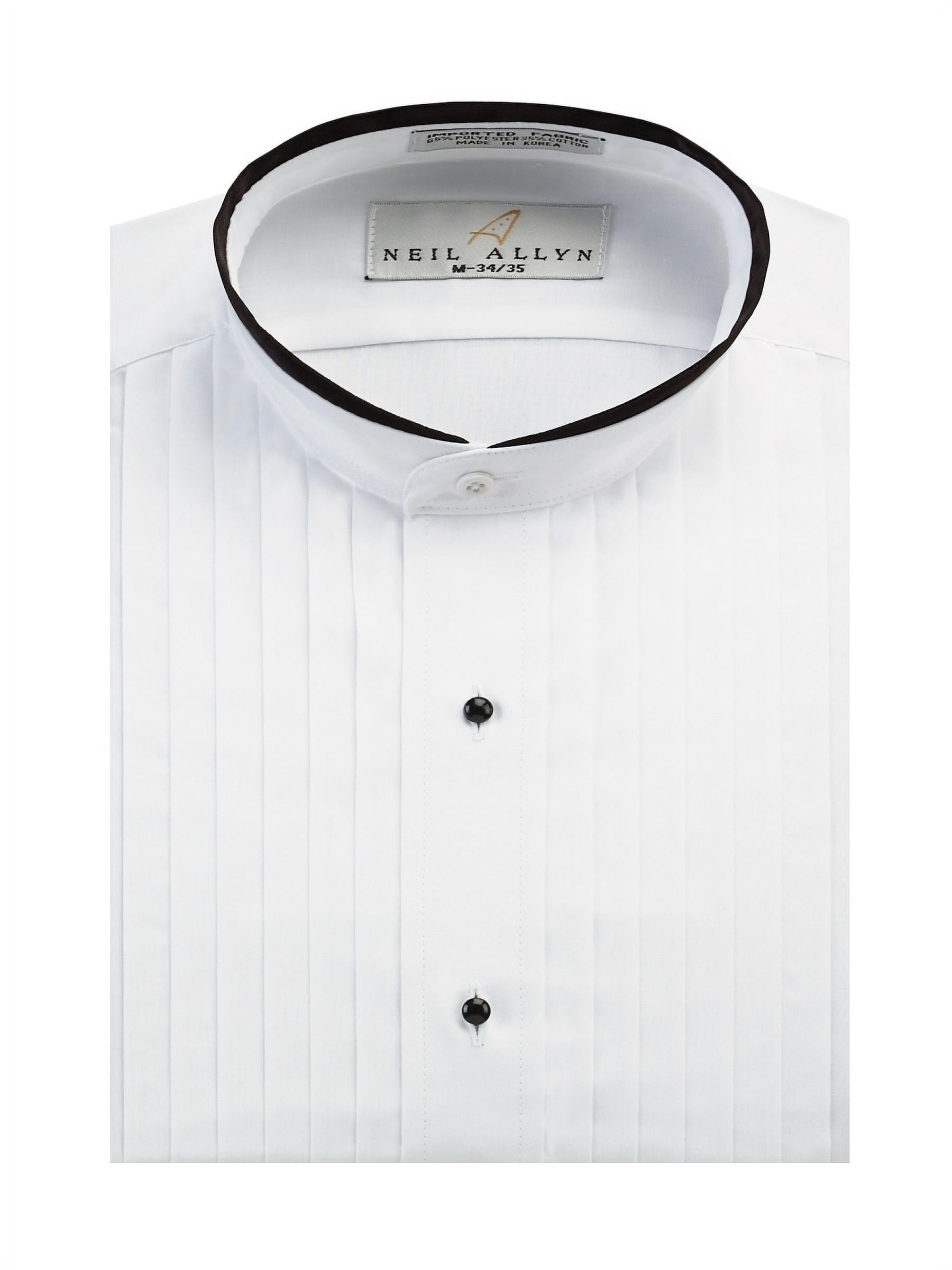 Men's Banded Collar 1/2" Pleats Tuxedo Shirt with Black Piping-XS-32-33 ...