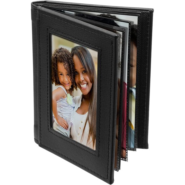Neil Enterprises Inc. Black Faux Leather 4" x 6" Slip-In Photo Album ...
