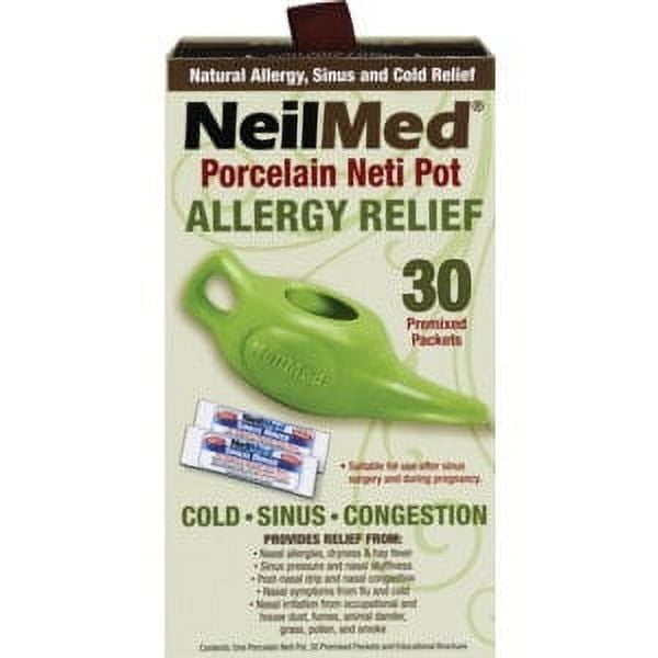 NeilMed NasaFlo Porcelain Neti Pot, Green, with 30 Saline Nasal Nose ...