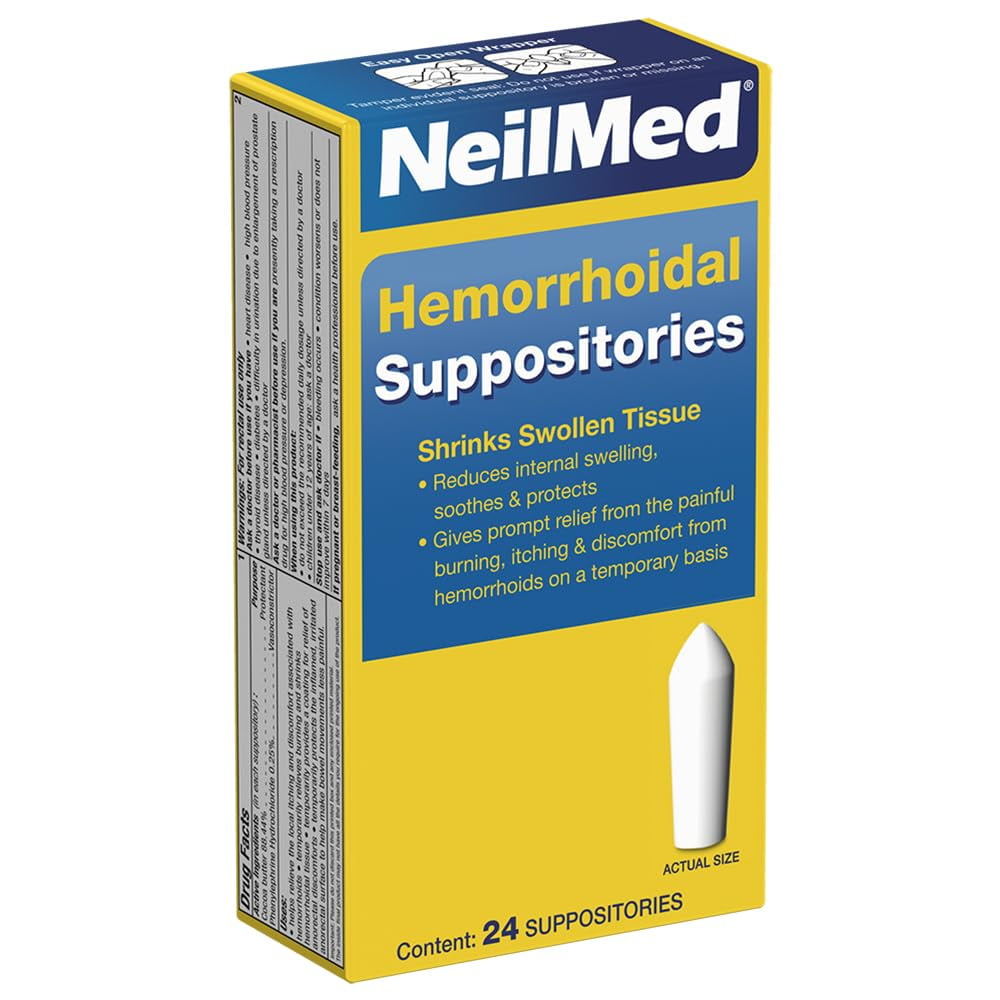 NeilMed Hemorrhoidal Suppositories, Shrinks OIF8 Swollen Tissue, Relief ...