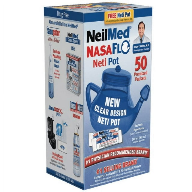 NeilMed NasaFlo Clear Neti-Pot Nasal Wash System with 50 Premixed ...