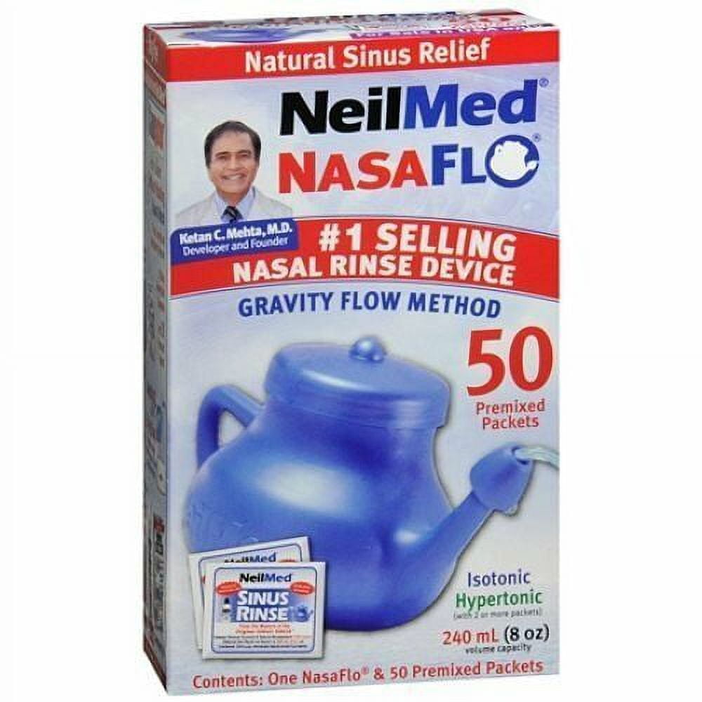 NeilMed NasaFlo Unbreakable Neti Pot 50 Premixed Packets, 4 Pack ...