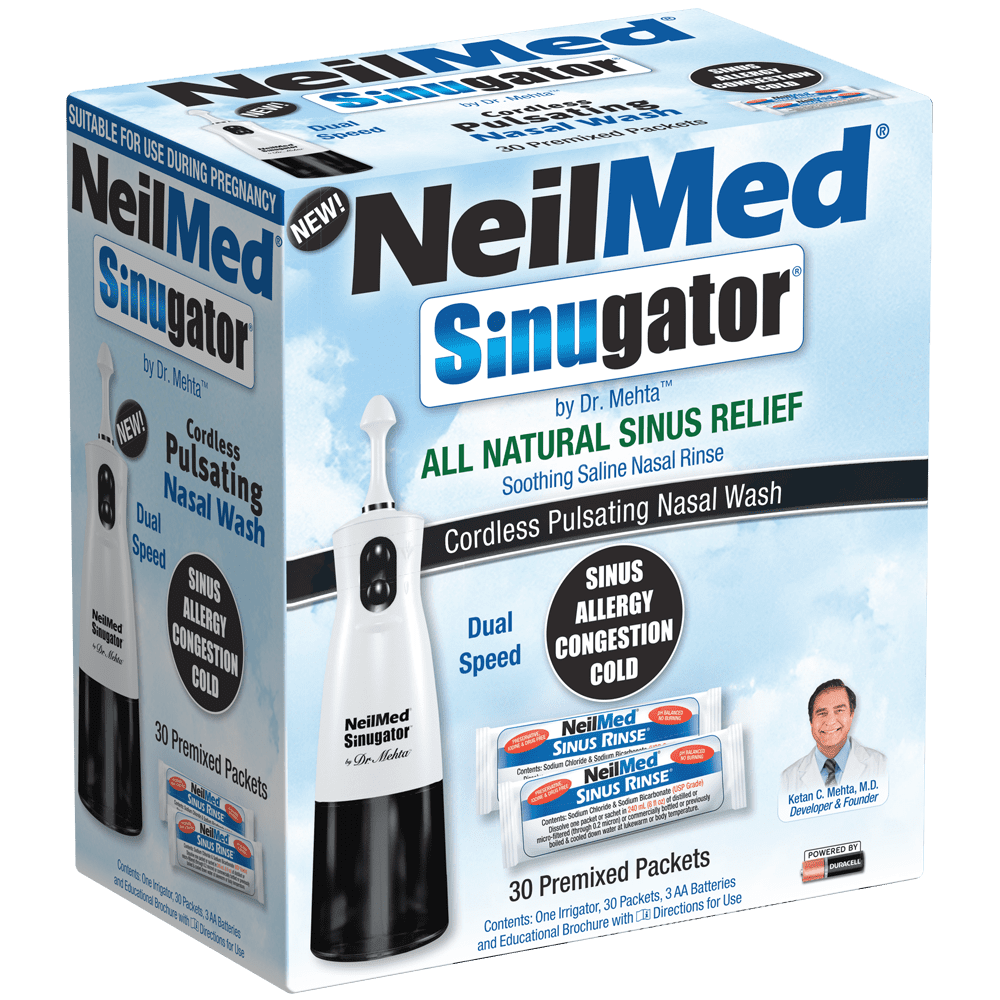 NeilMed Sinugator - Cordless Nasal Cleaner, Dual Speed, 30 Packets ...