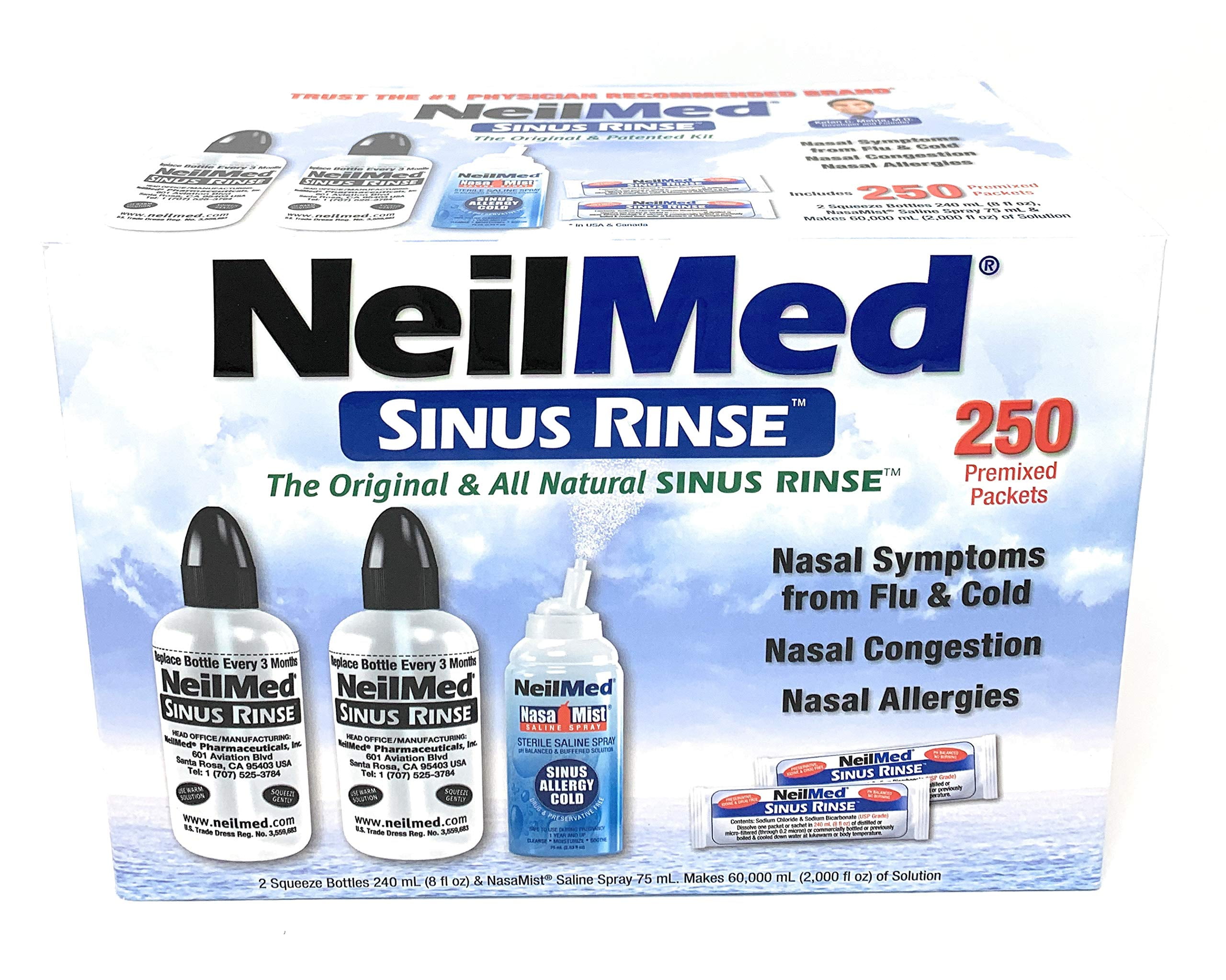 NeilMed Sinus Rinse - 2 squeeze Bottles 240mL (8fl oz) & Nasamist ...