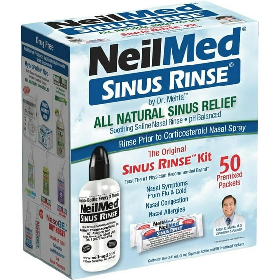 NeilMed Sinus Rinse - A Complete Sinus Nasal Rinse Kit, 50 count (Pack ...