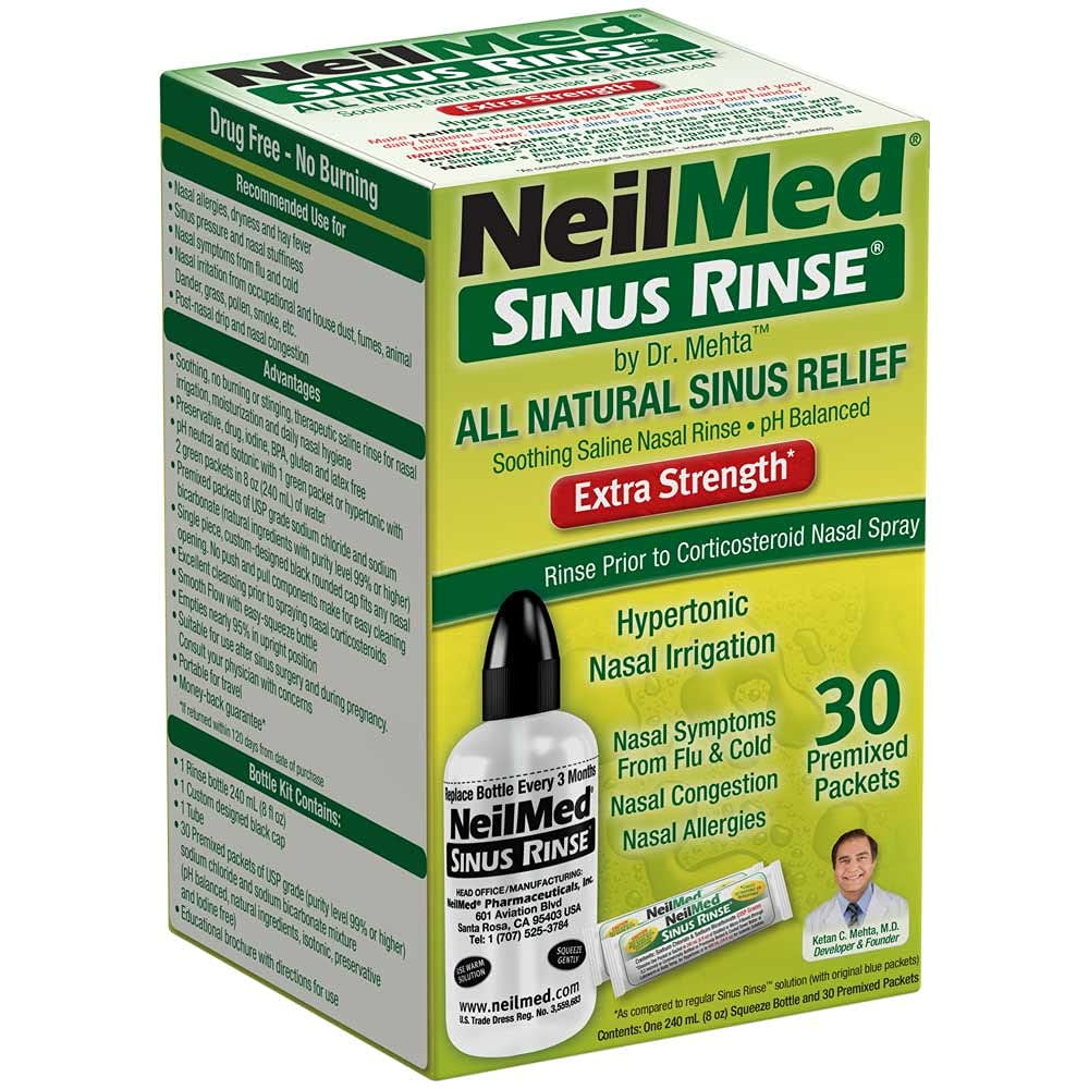 NeilMed Sinus Rinse Extra Strength Hypertonic Kit with 30 Premixed ...
