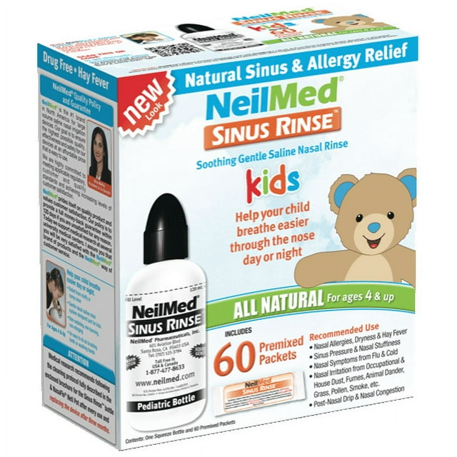 NeilMed Sinus Rinse Pediatric Complete Saline Nasal Rinse Kit with 60 ...