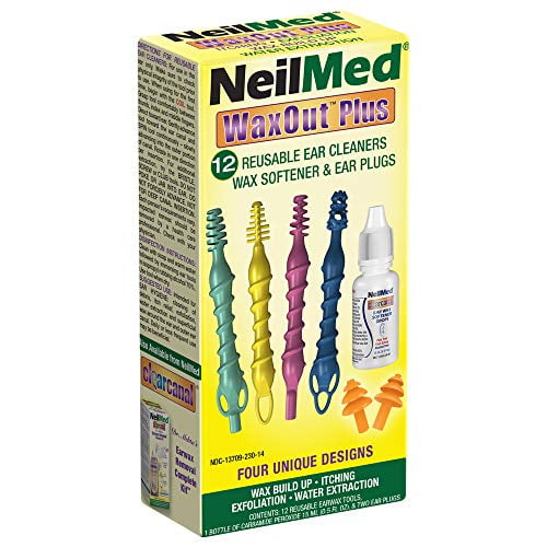 NeilMed WaxOut Plus 12 Reusable Flexible Ear Cleaners, Wax Softener ...