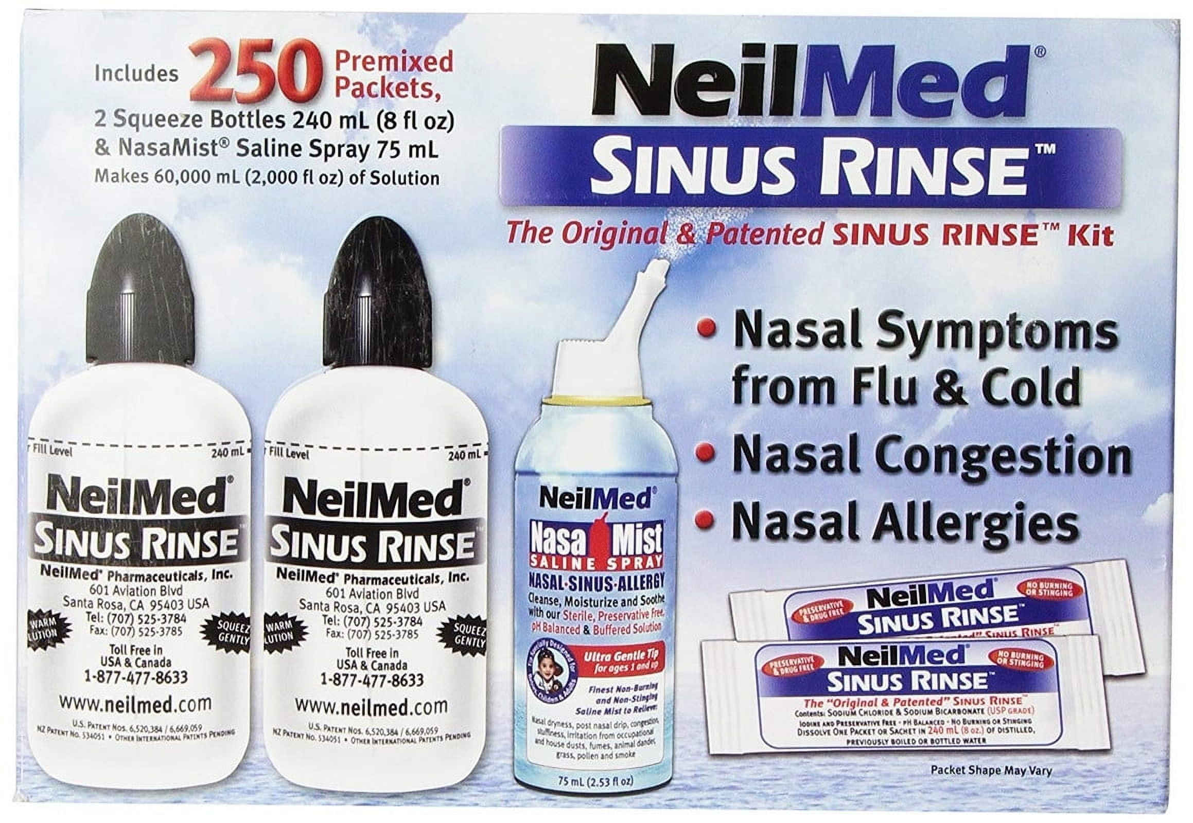 NeilMed Sinus Rinse - 2 Squeeze Bottles, Nasalmist Saline Spray and 250 ...