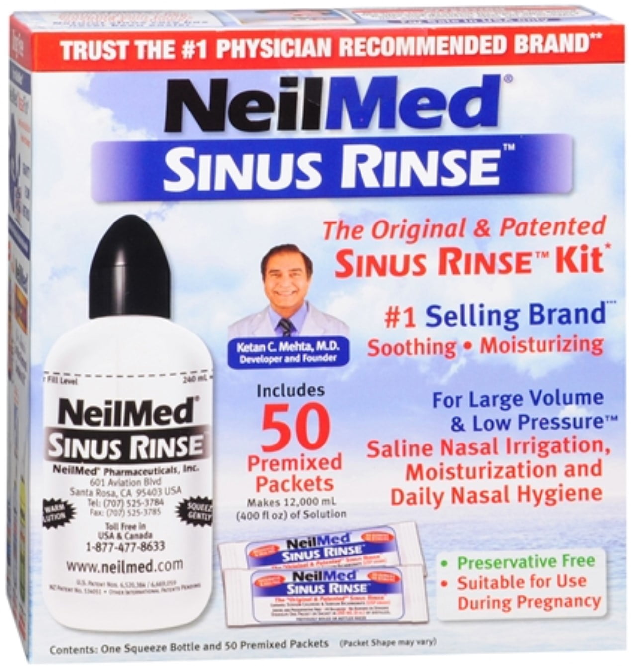 Neilmed Saline Nose Rinse Kit, All Natural Sinus Relief with Salt ...