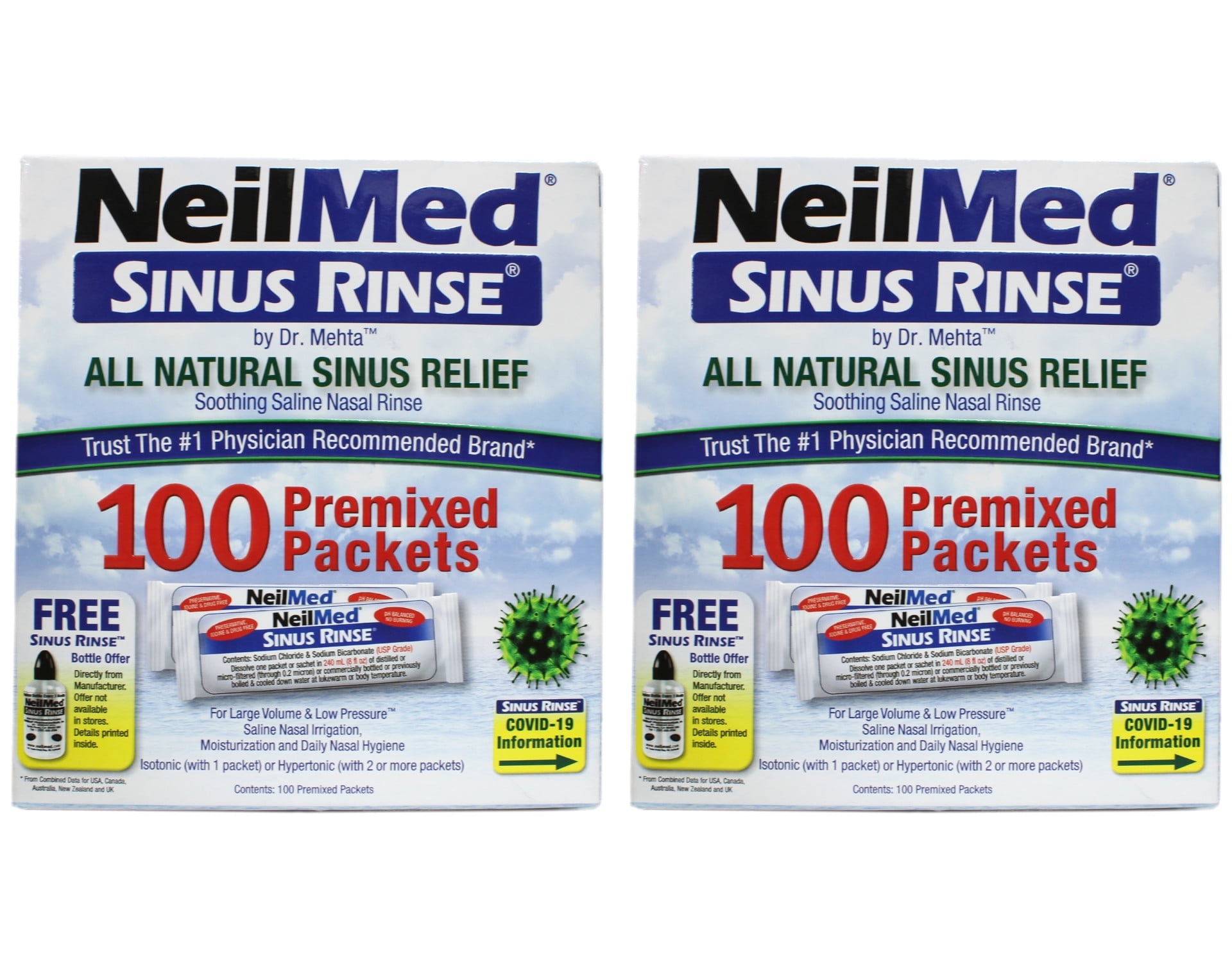 Neilmed Sinus Rinse Premixed Packets, 100 Count (2 Pack) - Walmart.com