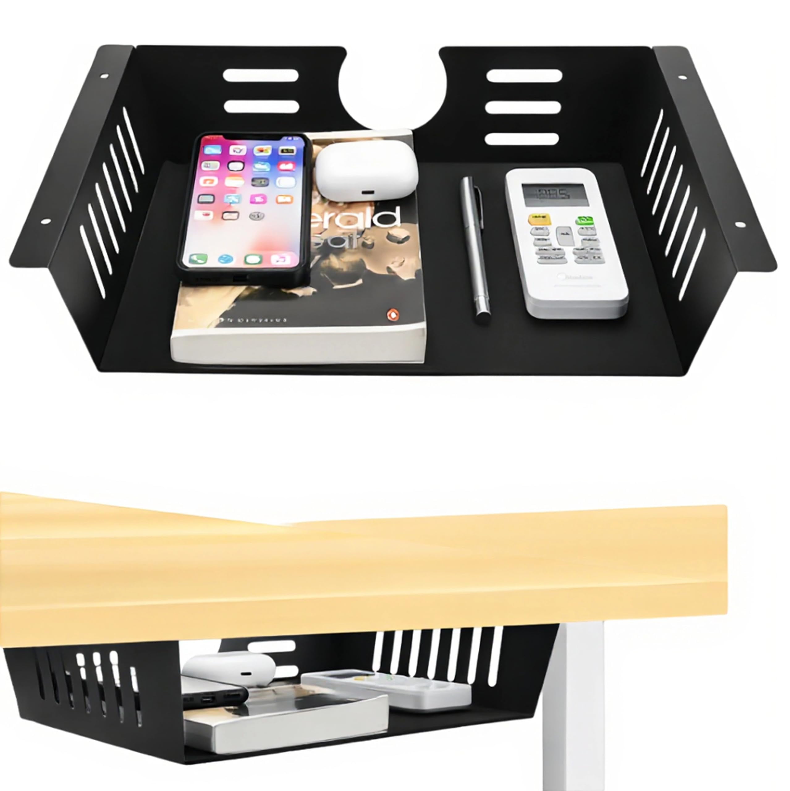 Neiteli 2 Pack Under Desk Shelf-Metal -Black Under Shelf Storage for ...