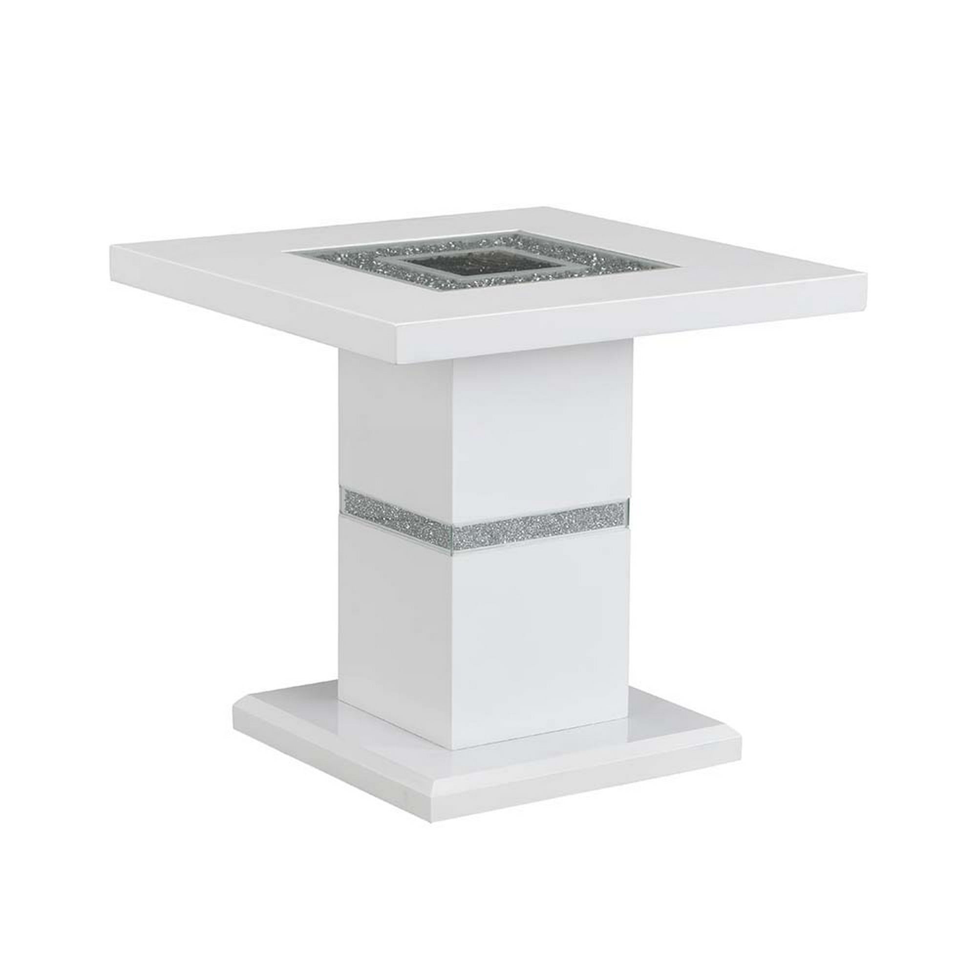 Neji 26 Inch End Table, Thick Block Pedestal Base, Faux Diamond Inlay ...