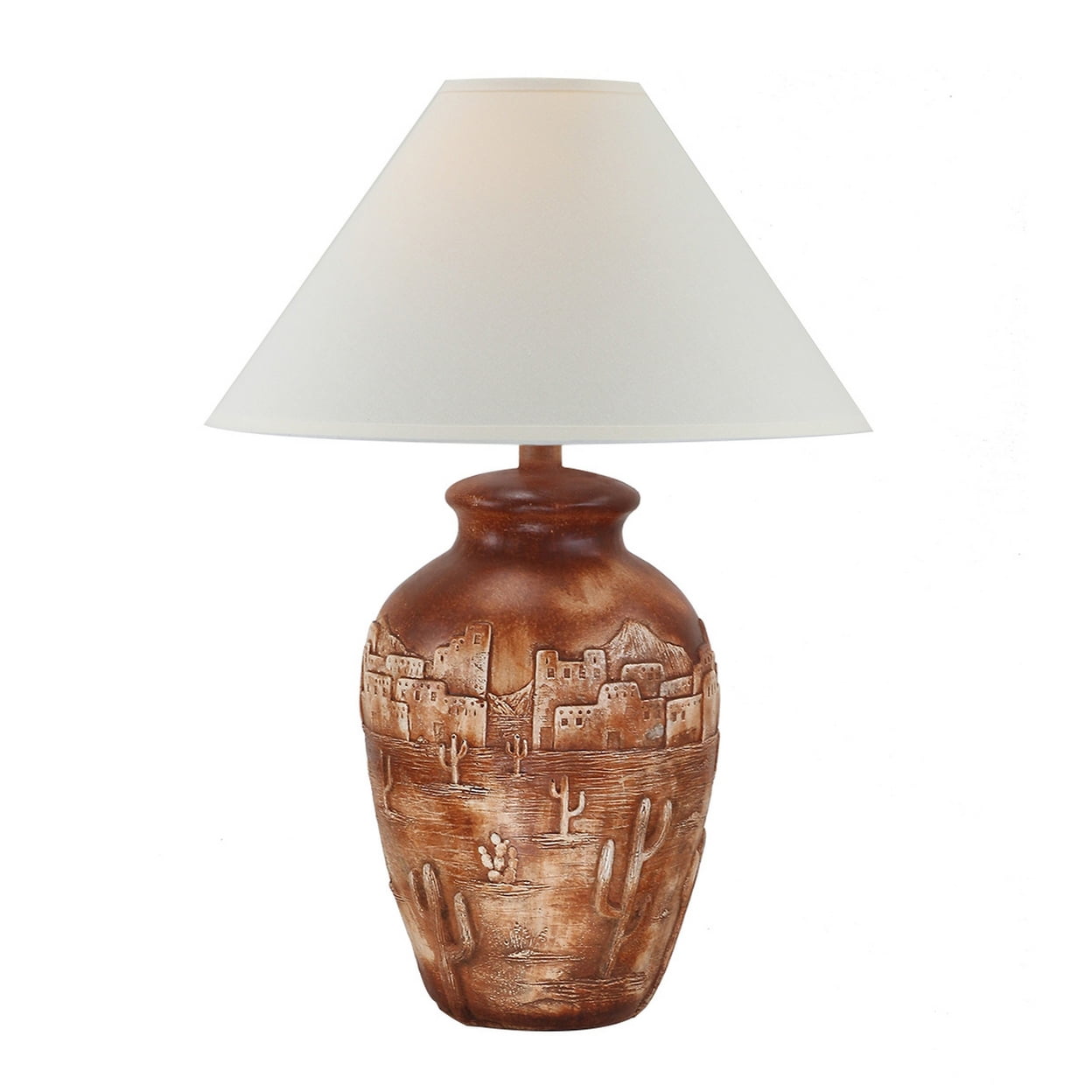 Neko 30 Inch Hydrocal Table Lamp Western Cityscape Urn Base Light Brown ...