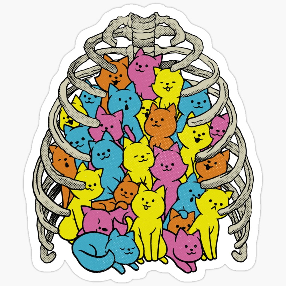 Neko Cat Ribcage Colorful Sticker Phone Decal Water Bottle Stickers Car ...