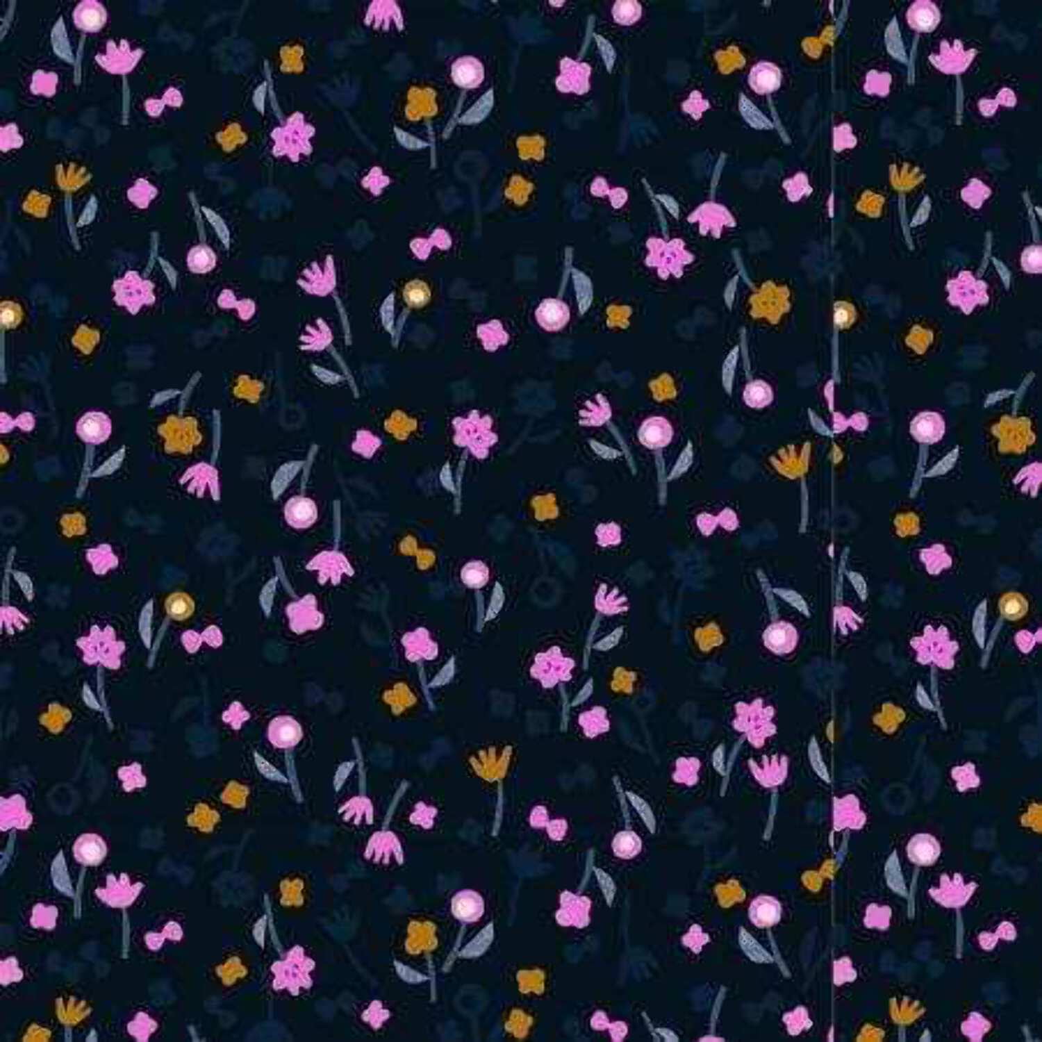 Neko and Tori - Flower Picking - Night Rayon Fabric - Black - Itsuko ...