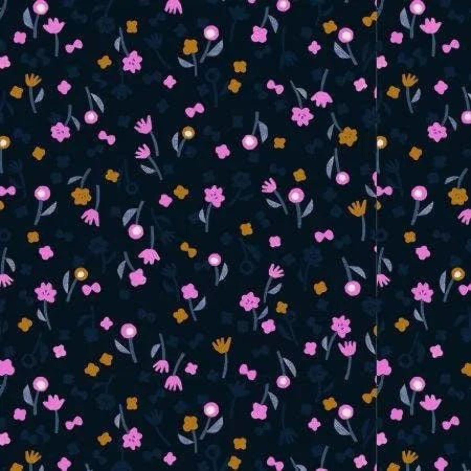 Neko and Tori - Flower Picking - Night Rayon Fabric - Black - Itsuko ...