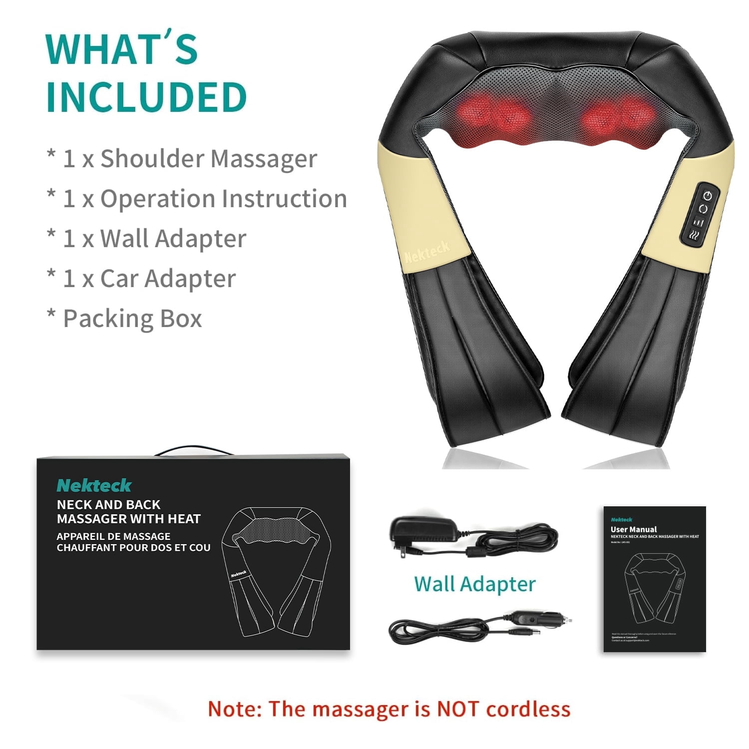 Nekteck 6D Shiatsu Neck, Back & Shoulder Massager with Soothing Heat ...