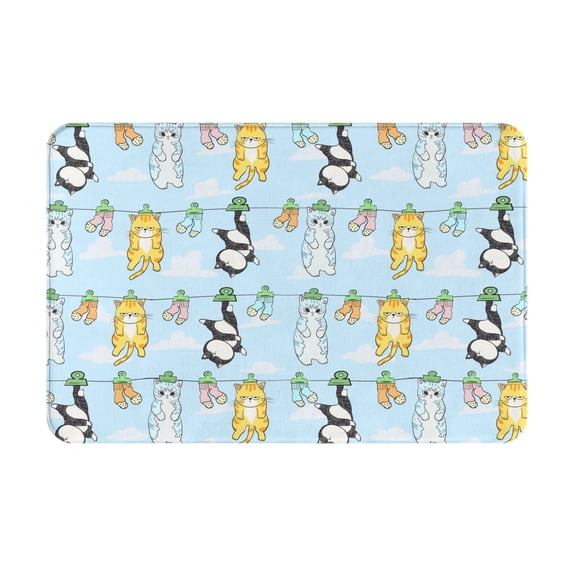 Nelaau Cartoon Cat Print Flannel Anti-slip Floor Mat 16x24in, Thick ...