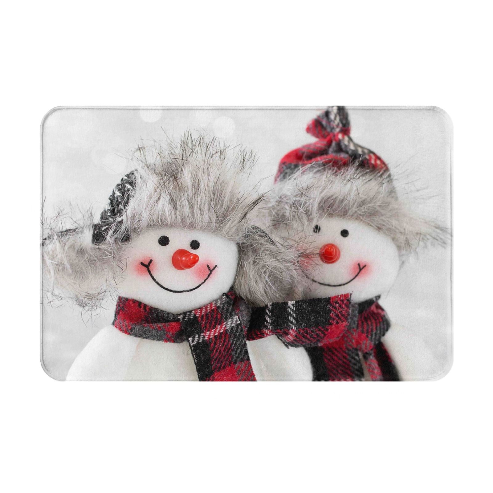 Nelaau Christmas Snowman With Hat Print Flannel Anti-slip Floor Mat ...