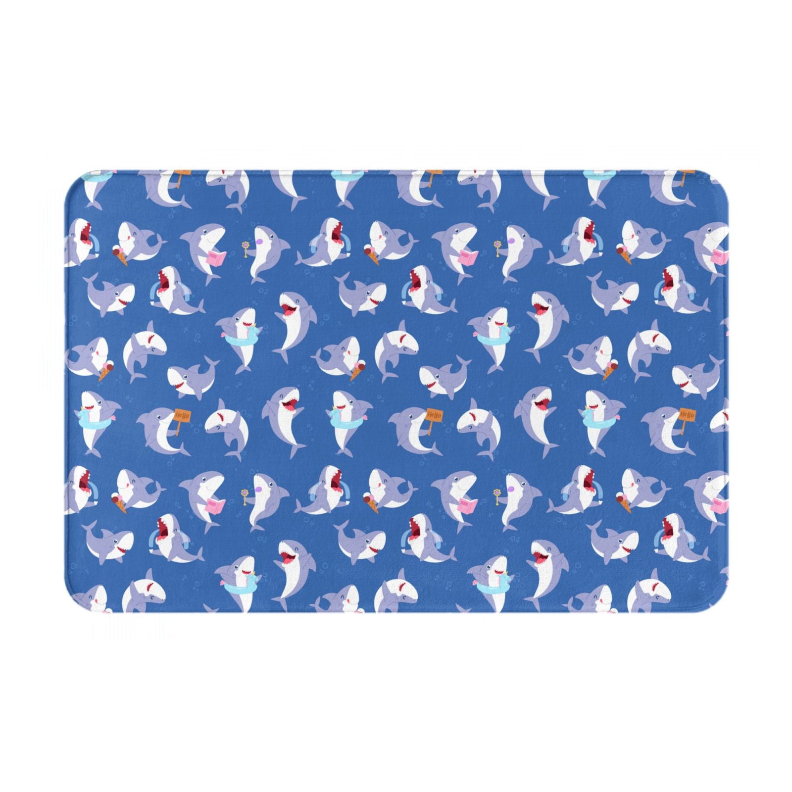 Nelaau Cute Shark Print Flannel Anti-slip Floor Mat 16x24in, Thick ...