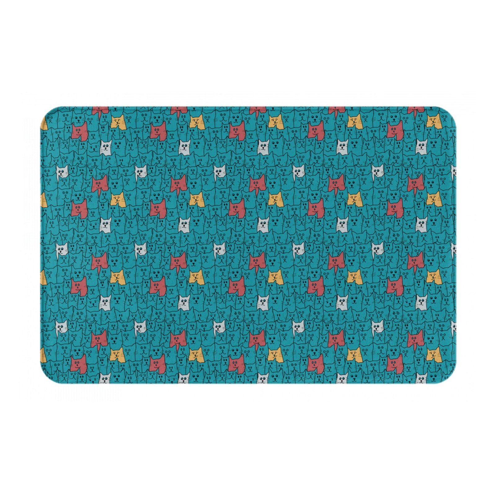 Nelaau Funny Cat Blue Print Flannel Anti-slip Floor Mat 16x24in, Thick ...