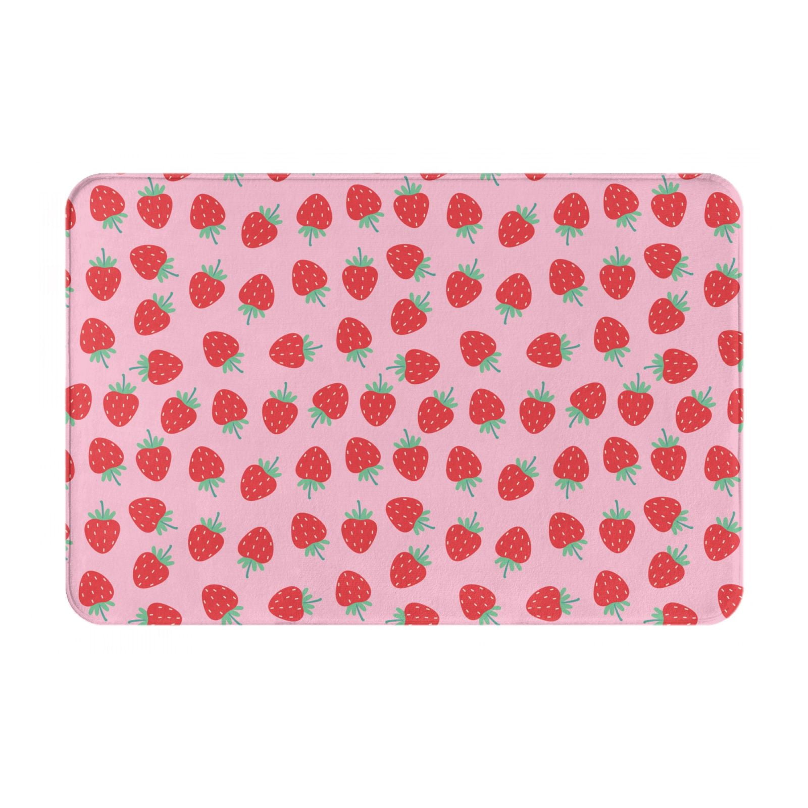 Nelaau Hand Drawn Strawberry Print Flannel Anti-slip Floor Mat 16x24in ...