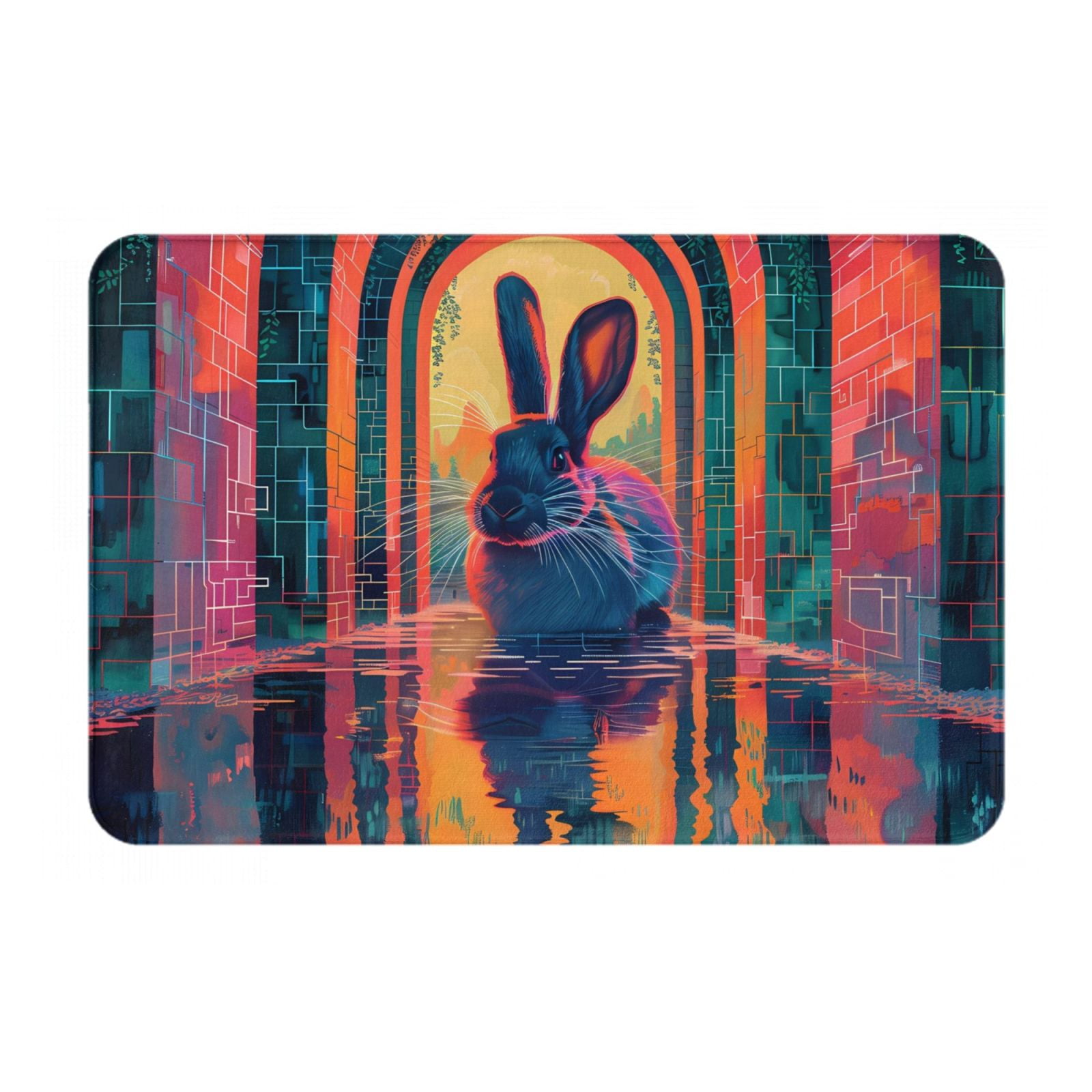 Nelaau Neon Rabbit In Archway Print Flannel Anti-slip Floor Mat 16x24in ...