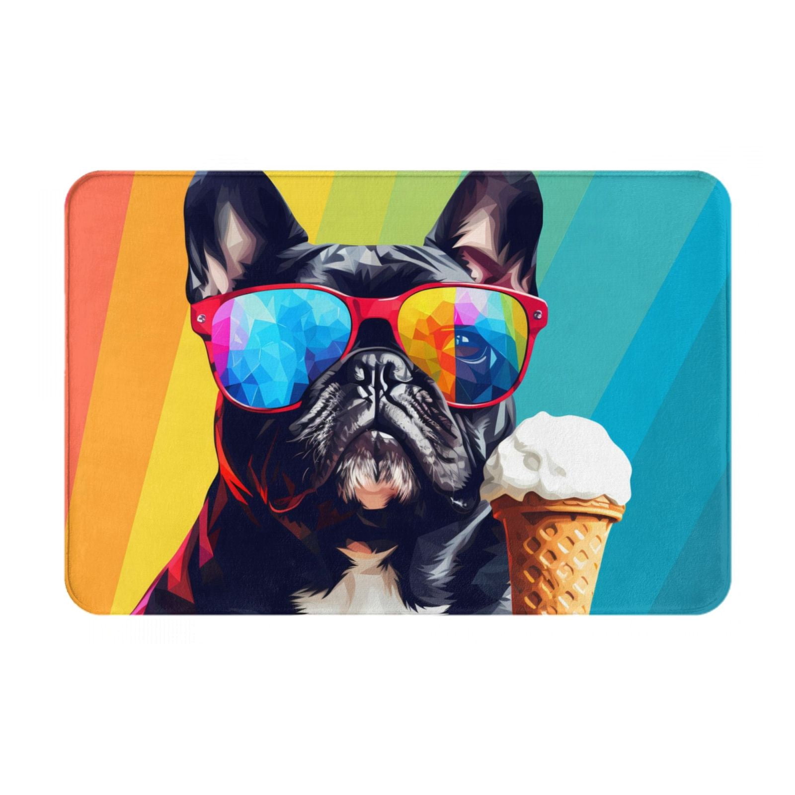 Nelaau Rainbow Bulldog Sunglasses Print Flannel Anti-slip Floor Mat ...
