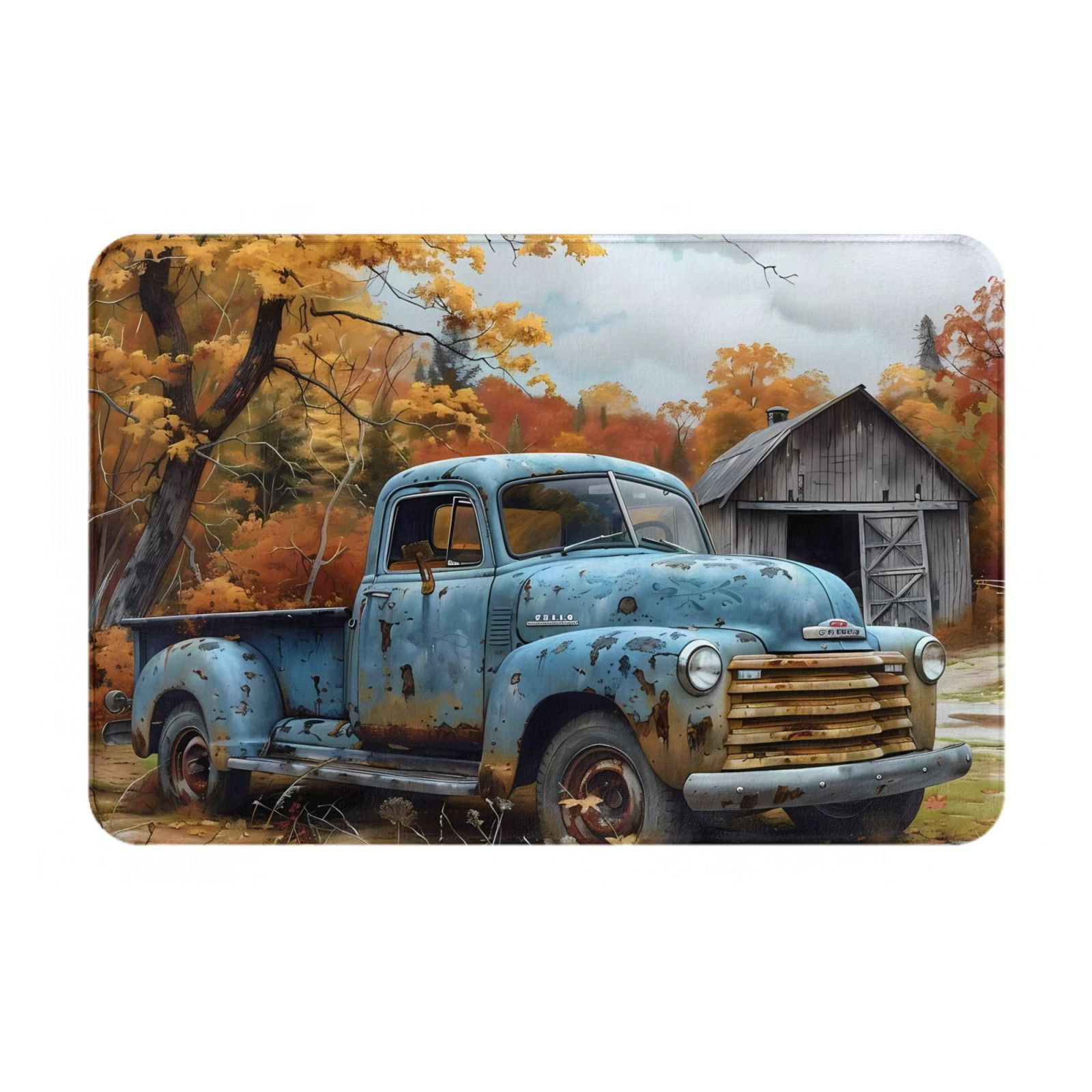 Nelaau Rustic Vintage Truck Autumn Print Flannel Anti-slip Floor Mat ...