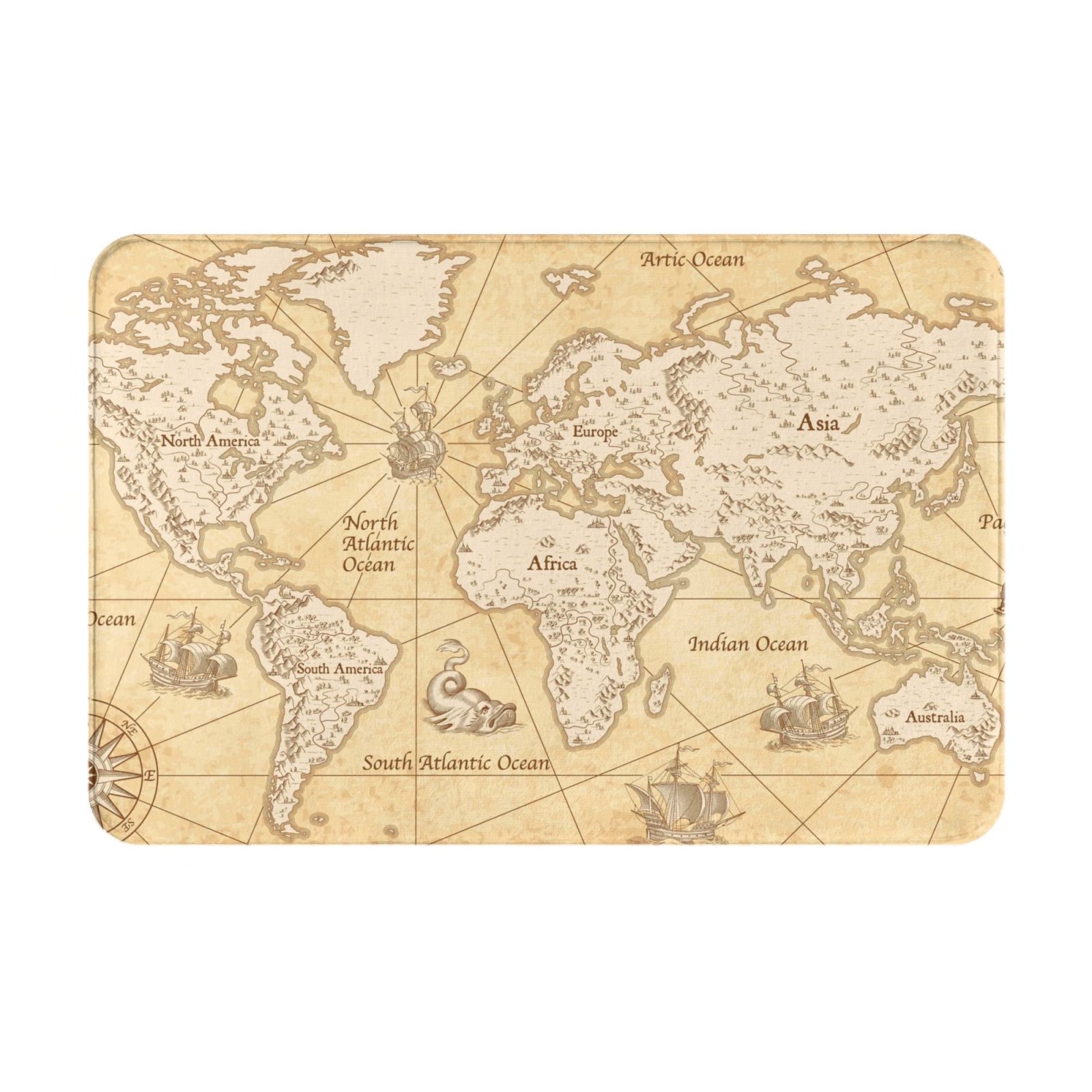 Nelaau World Map Print Flannel Anti-slip Floor Mat 16x24in, Thick ...