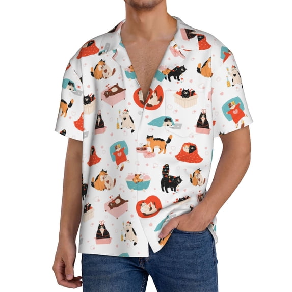 Nelaau funny cats celebrating Valentine's Day Pattern Men's Cuban ...