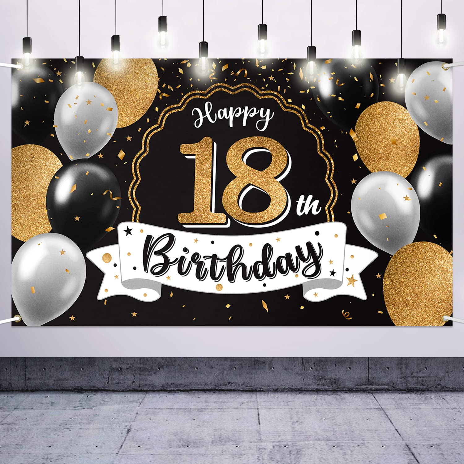 Nelbiirth Happy 18th Birthday Decorations,18th Black AFN1& Gold Balloon Large Birthday Banner ...