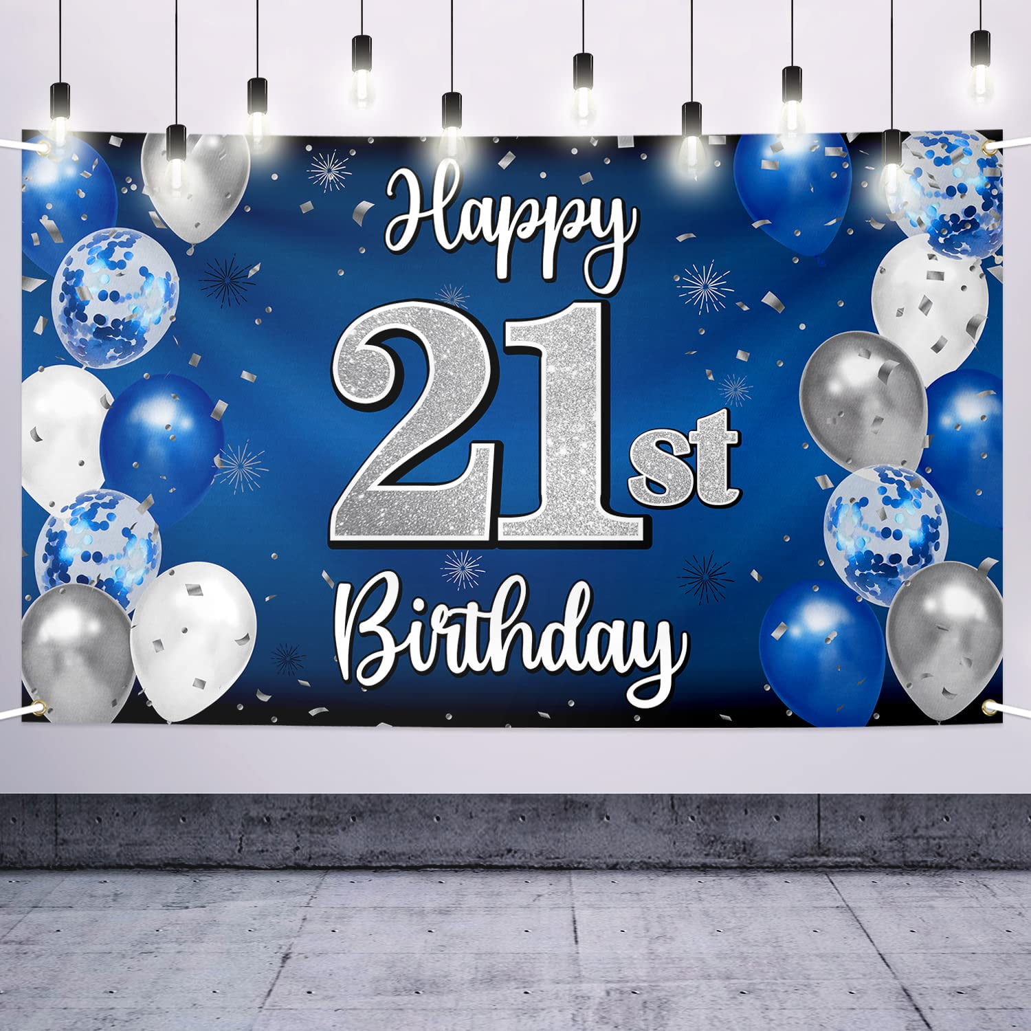Nelbiirth Happy 21st Birthday JB28 Decorations,21st Blue & Silver ...