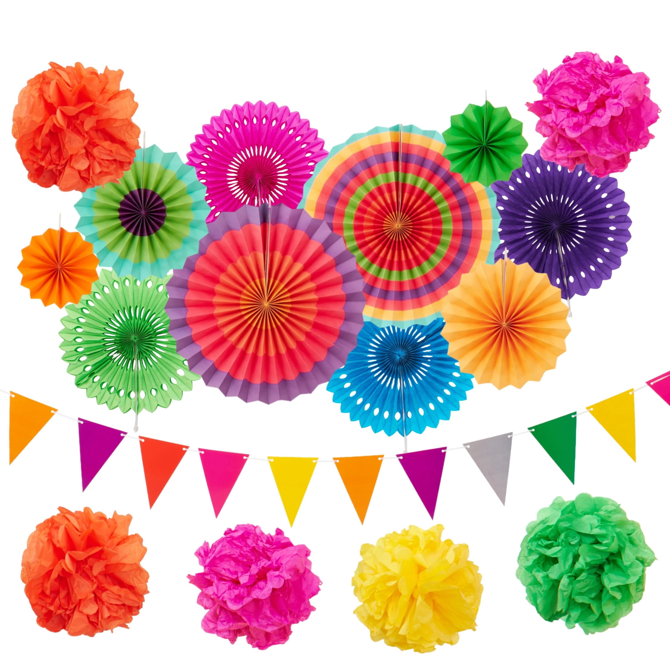 Neliblu Pack of 21 Hanging Party Decorations - Paper Fan Decorations ...