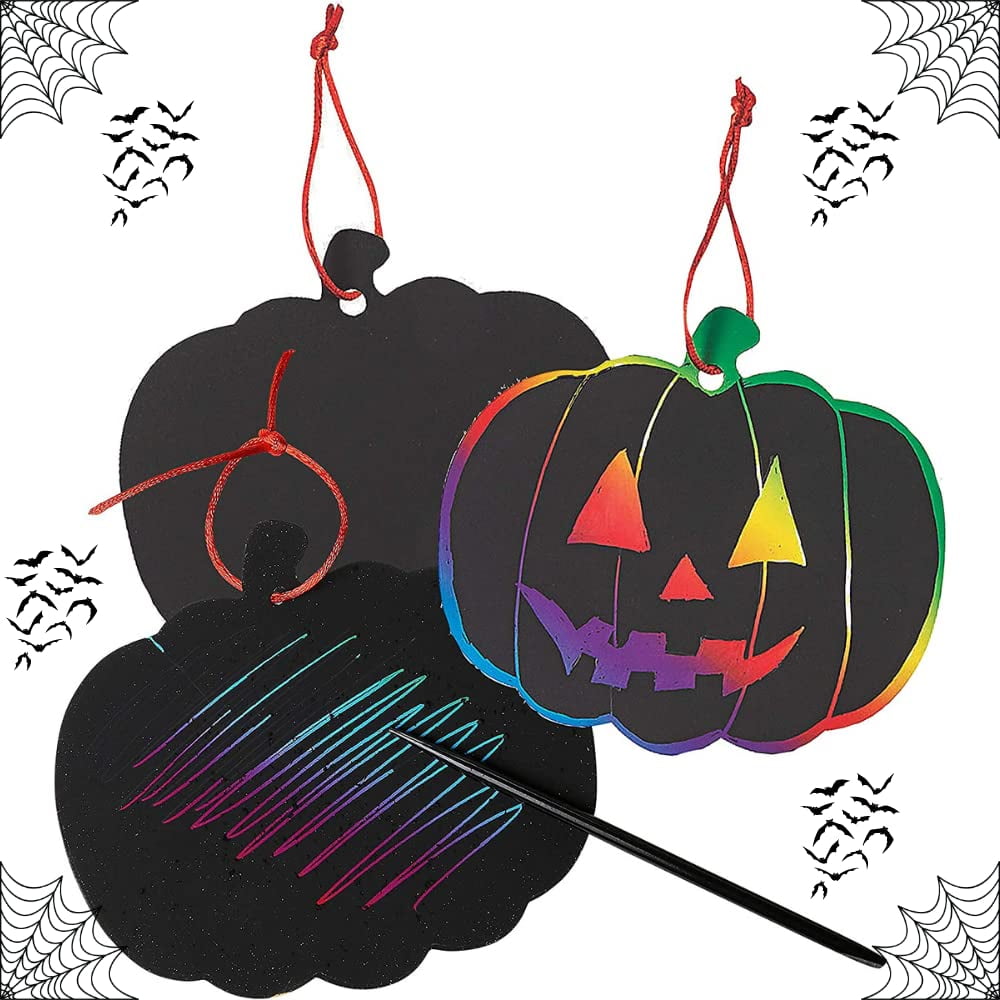 Neliblu's DIY Halloween Scratch Art Pumpkin Kit - 24 Crafts Ornaments ...