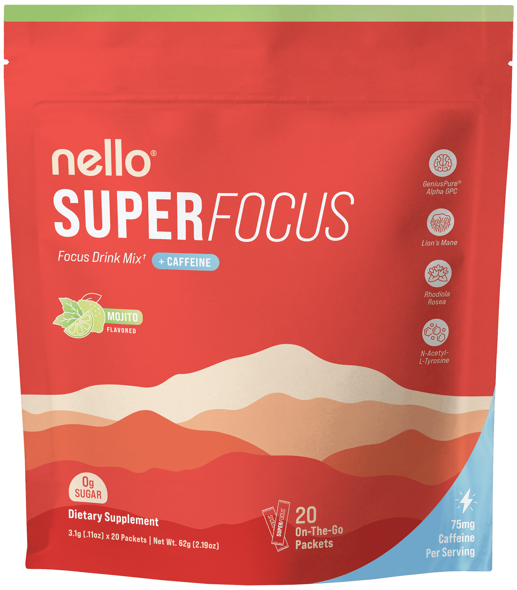 Nello Focus Drink Mix, 20 Packets, Mojito Flavor, No Sugar - Walmart.com