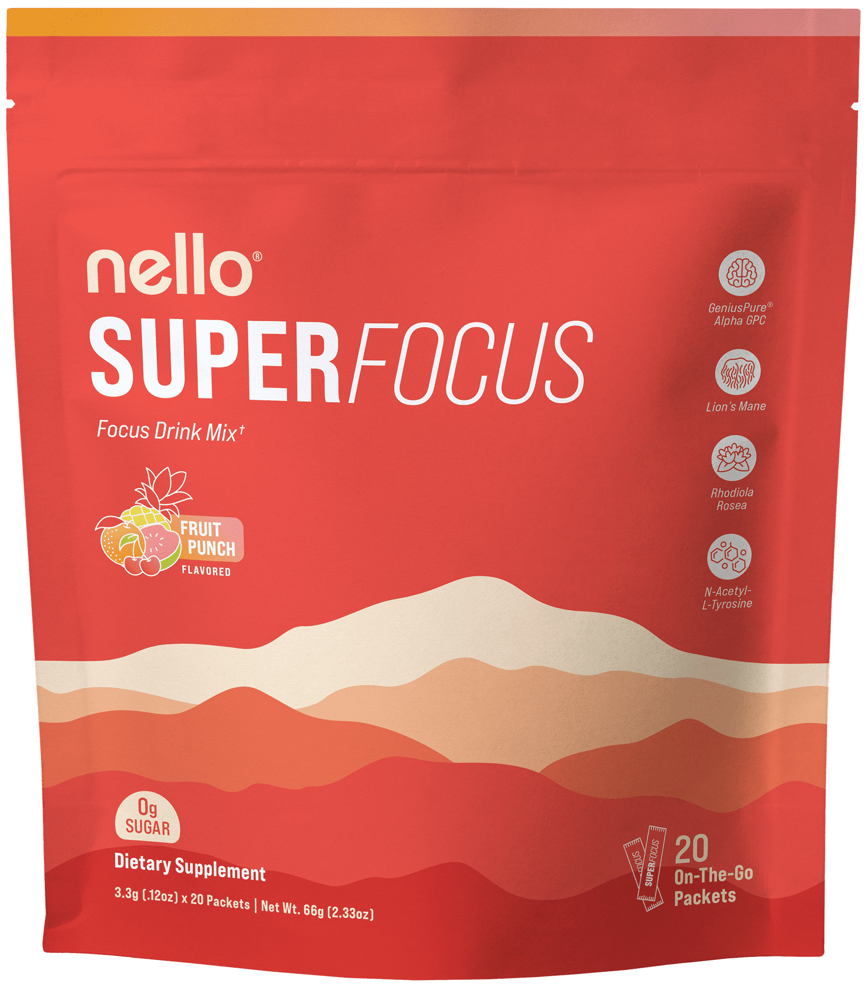 Nello SuperFocus Focus Drink Mix – Fruit Punch Flavor – Alpha GPC, Lion ...