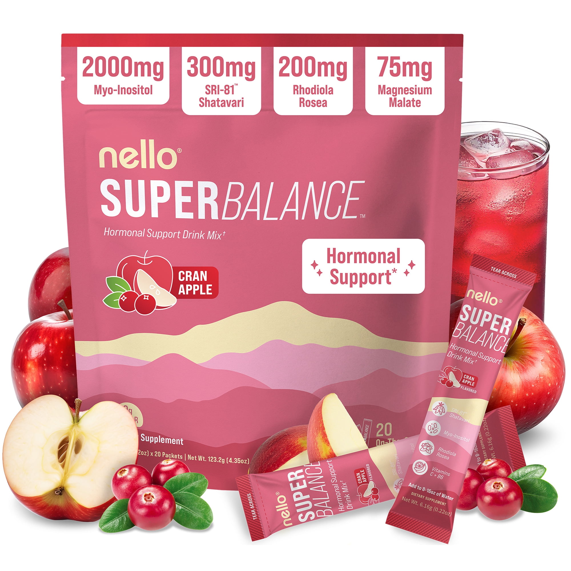 Nello Superbalance Hormone Support Flavored Drink Mix Packets, Cran ...