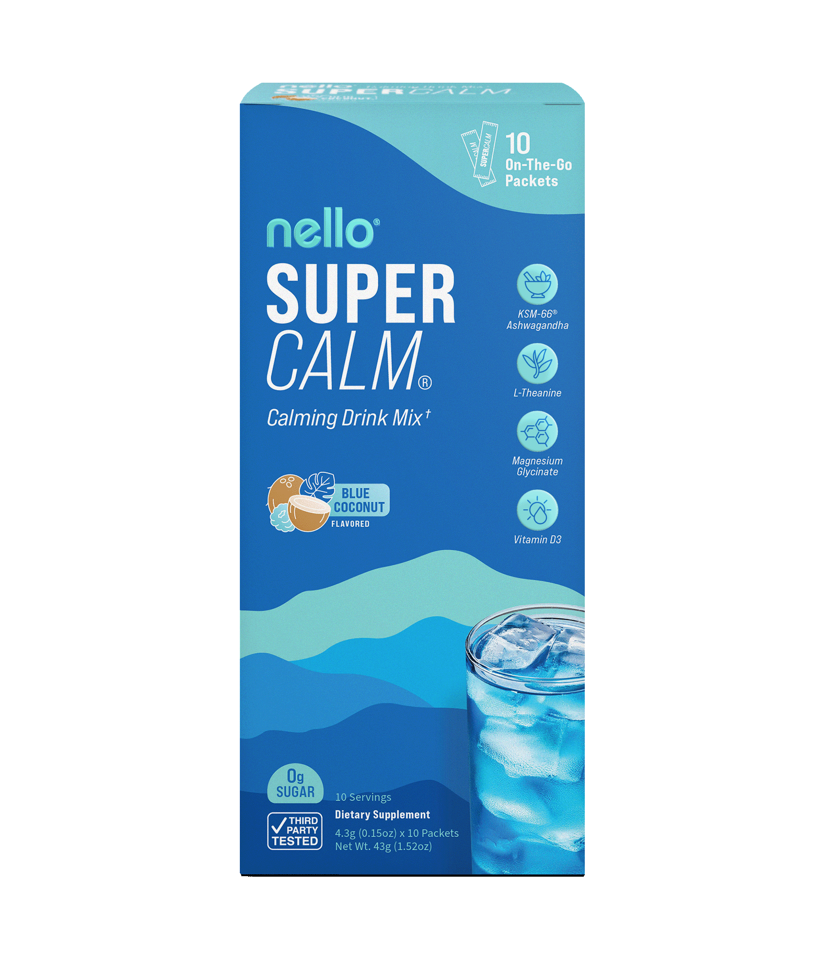 Nello Supercalm Calming Drink Mix Packets, Blue Coconut, 1.5 oz, 10 ...
