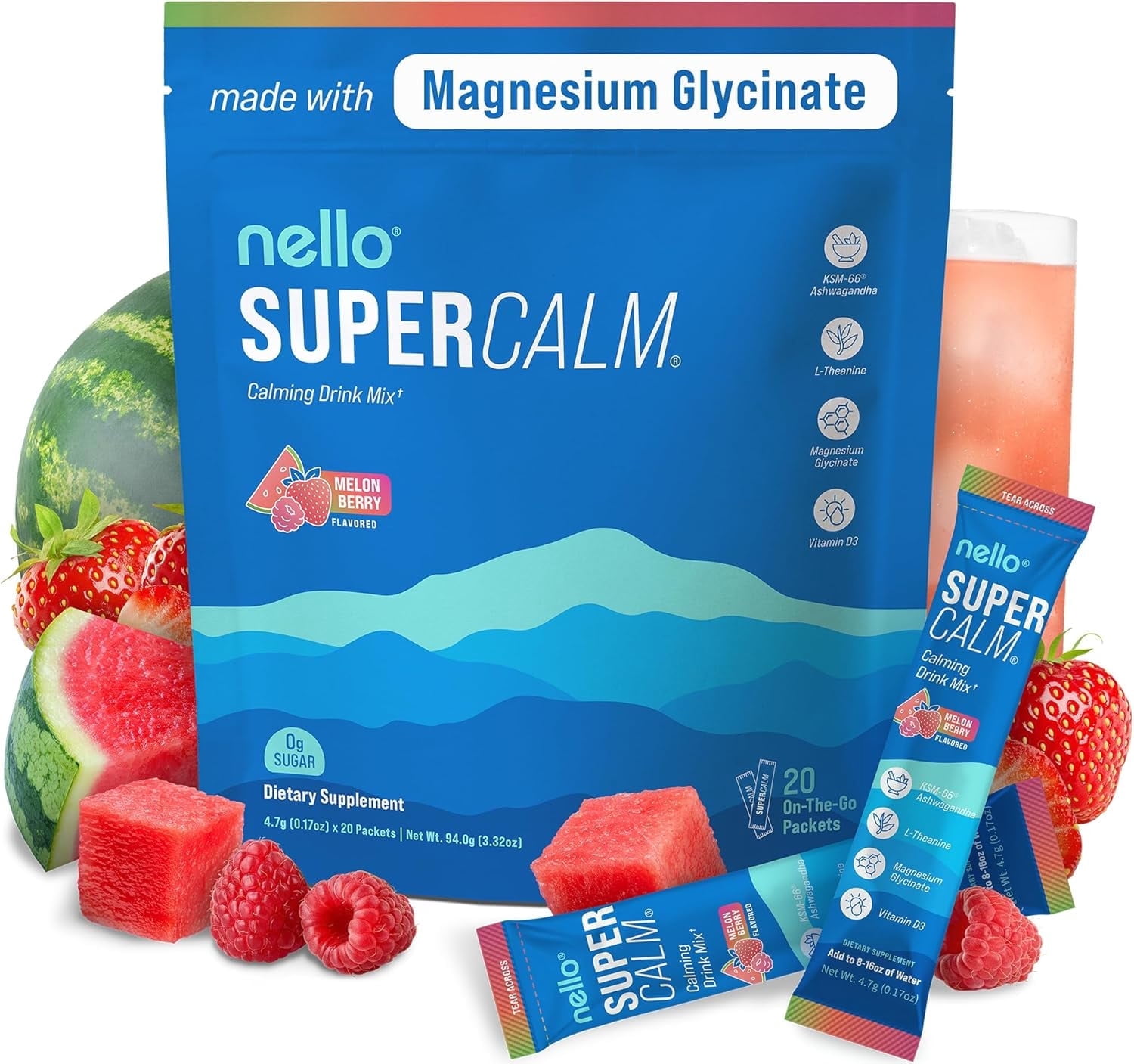 Nello Supercalm Drink Mix - Ashwagandha KSM 66, Magnesium Glycinate & L ...