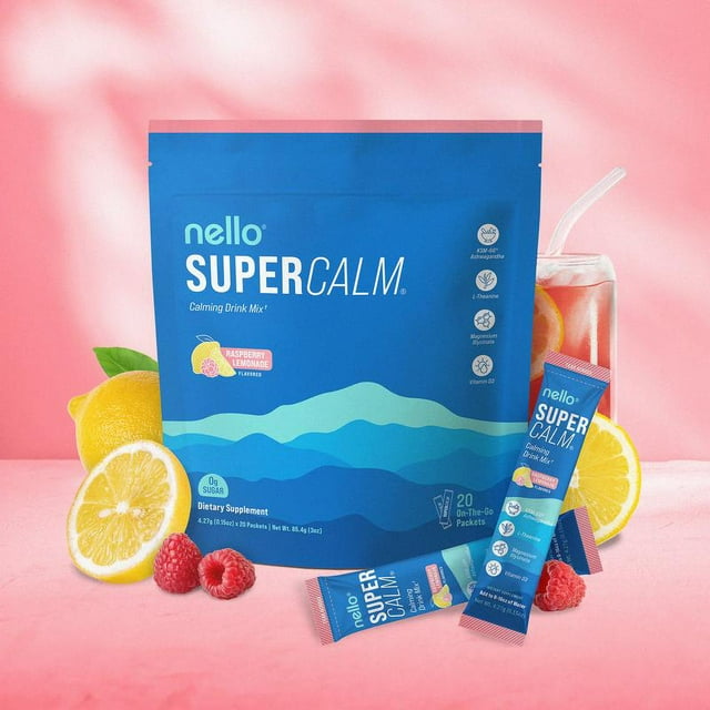 Nello Supercalm Powdered Drink Mix, Raspberry Lemonade, L Theanine, Ksm ...