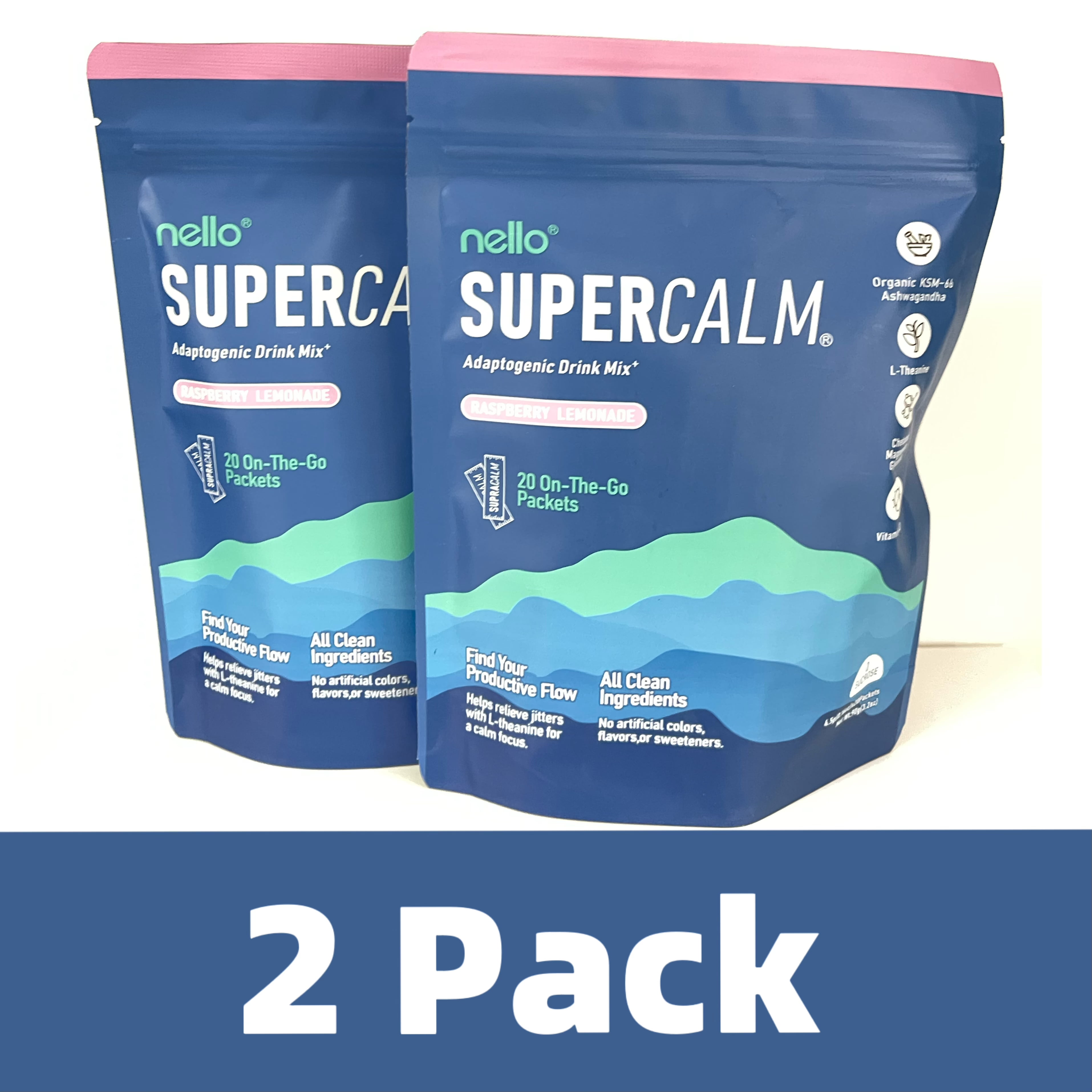 Nello Supercalm Powdered Drink Mix, Raspberry Lemonade, L Theanine, Ksm-66 Ashwagandha ...
