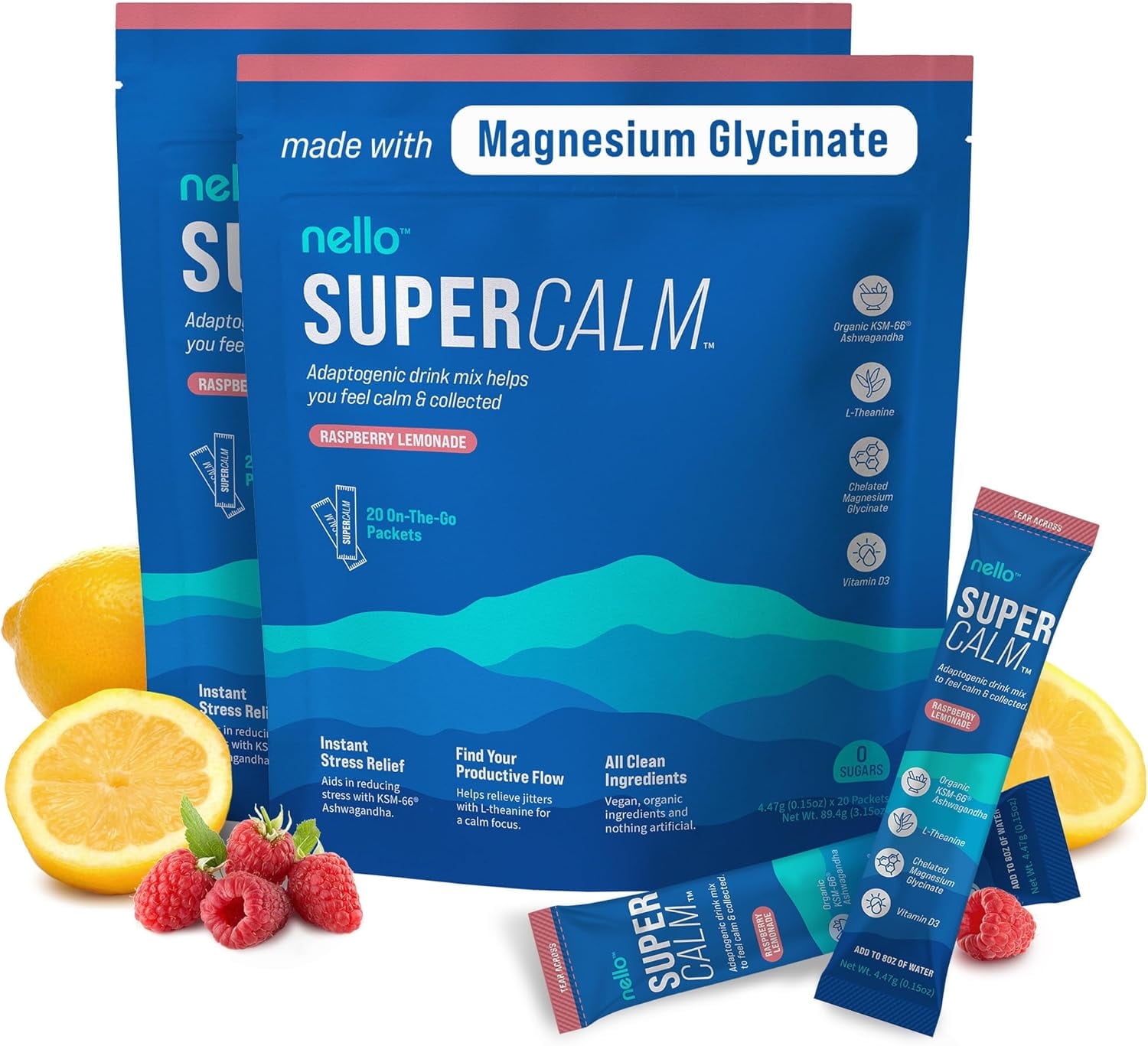 .Nello Supercalm Powdered Drink Mix, Raspberry Lemonade, L Theanine ...