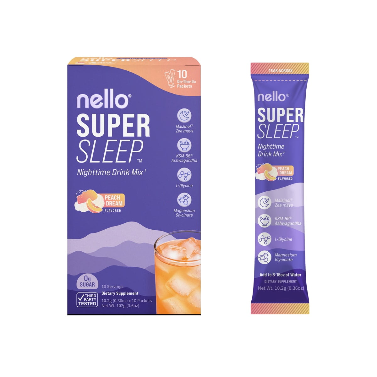 Nello Supersleep Flavored Drink Mix Packets, Peach Dream, Dietary ...