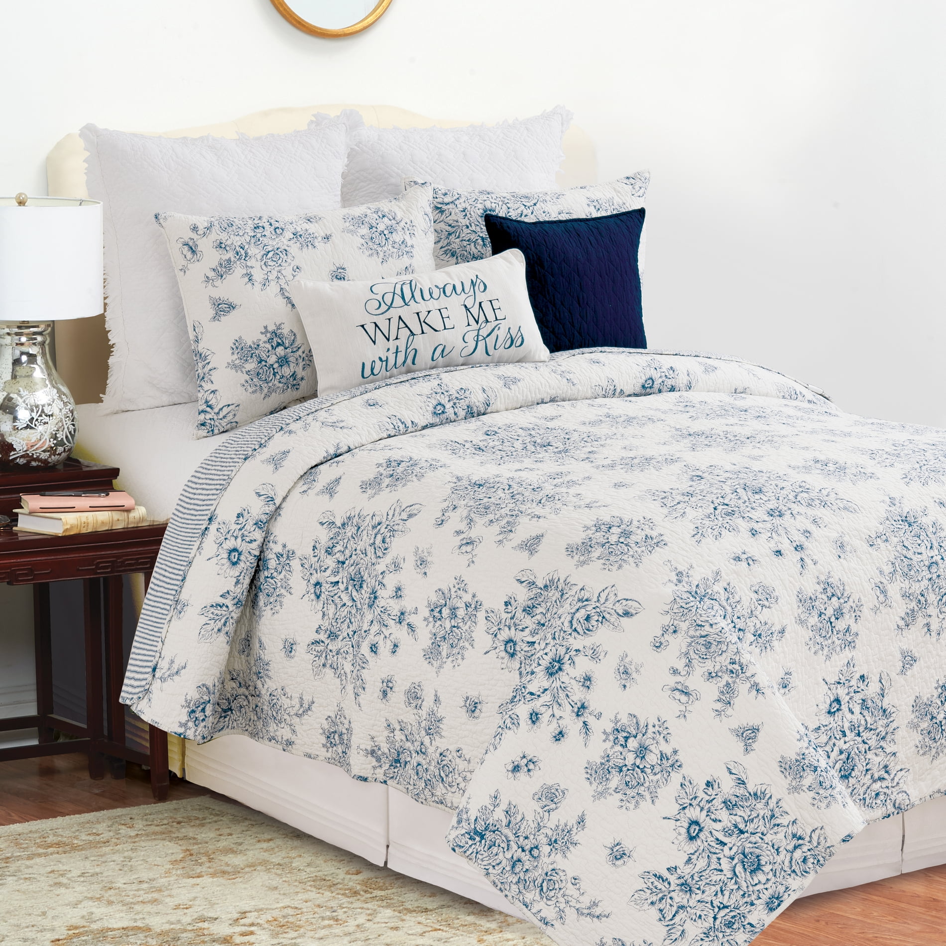 Nelly Blue Floral Flower Cotton 2 Piece Twin Machine Washable ...