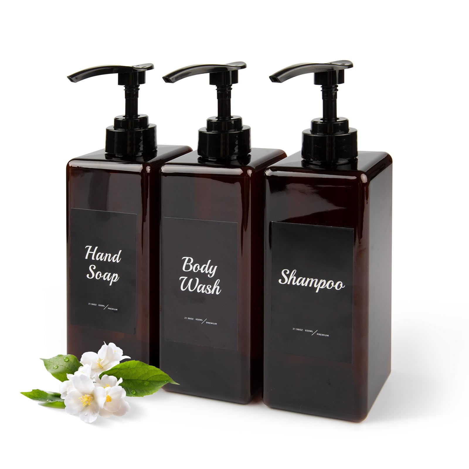 Nellyke Shampoo and Conditioner Dispenser Set of 3, 650ml/22oz Refillable Large Capacity Shampoo ...