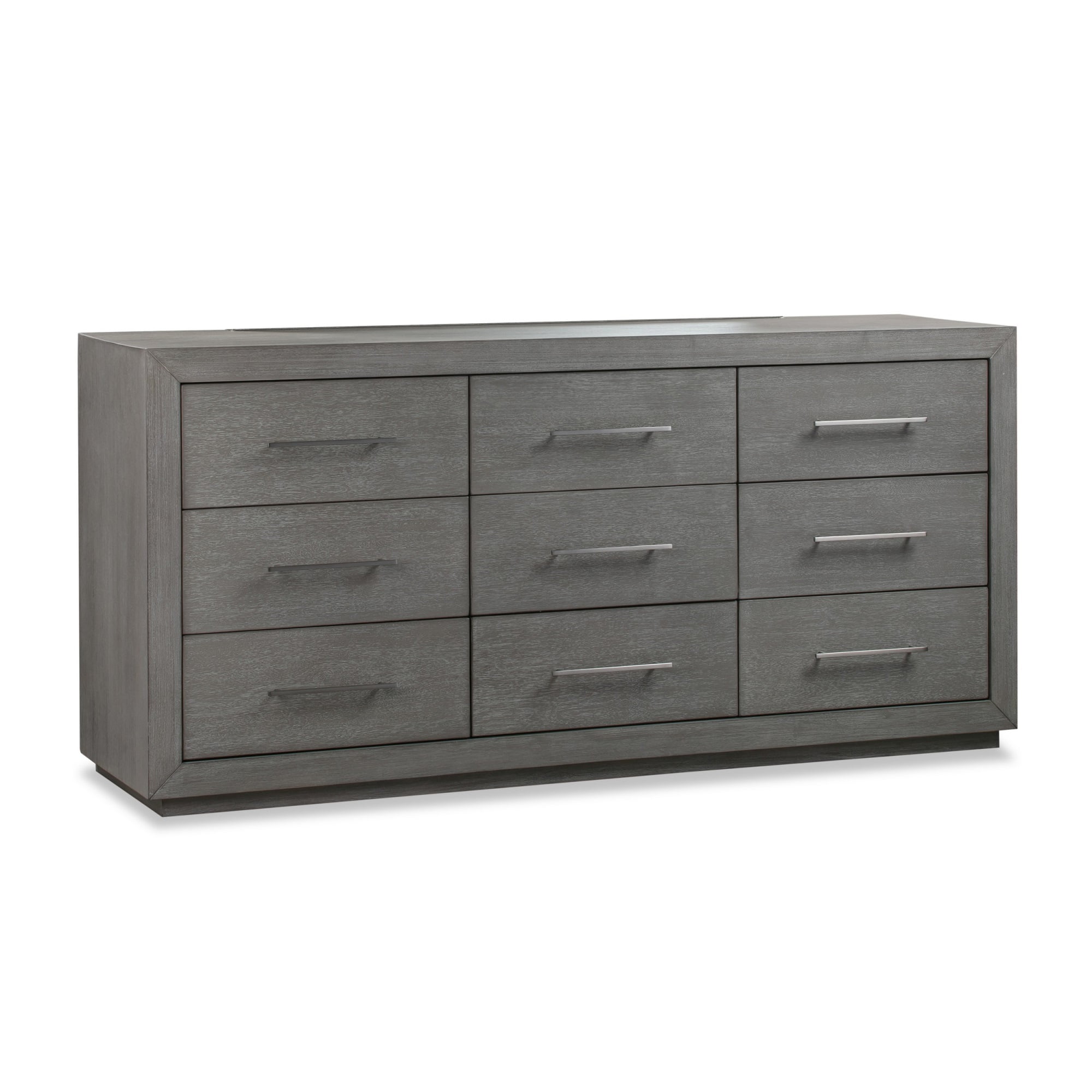 Nels 72 Inch Dresser, 9 Gliding Drawers, Gray Acacia Wood, Mitered ...