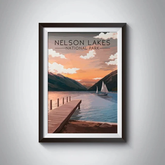 Nelson Lakes National Park Poster, New Zealand Travel Print, South ...